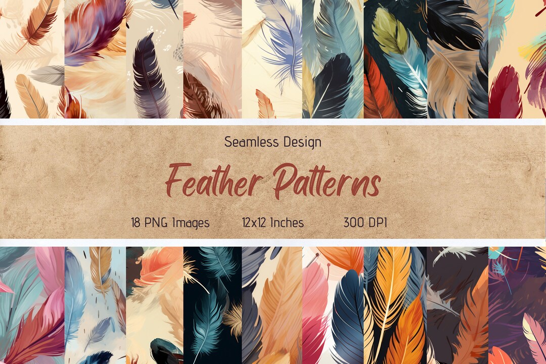 18 Seamless Feather Patterns | Feather Patterns | Digital Download | 18 ...