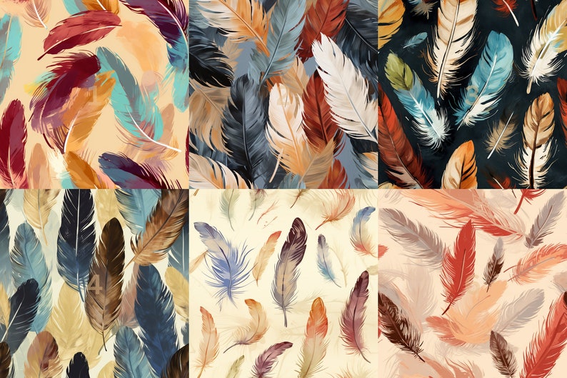 18 Seamless Feather Patterns | Feather Patterns | Digital Download | 18 ...