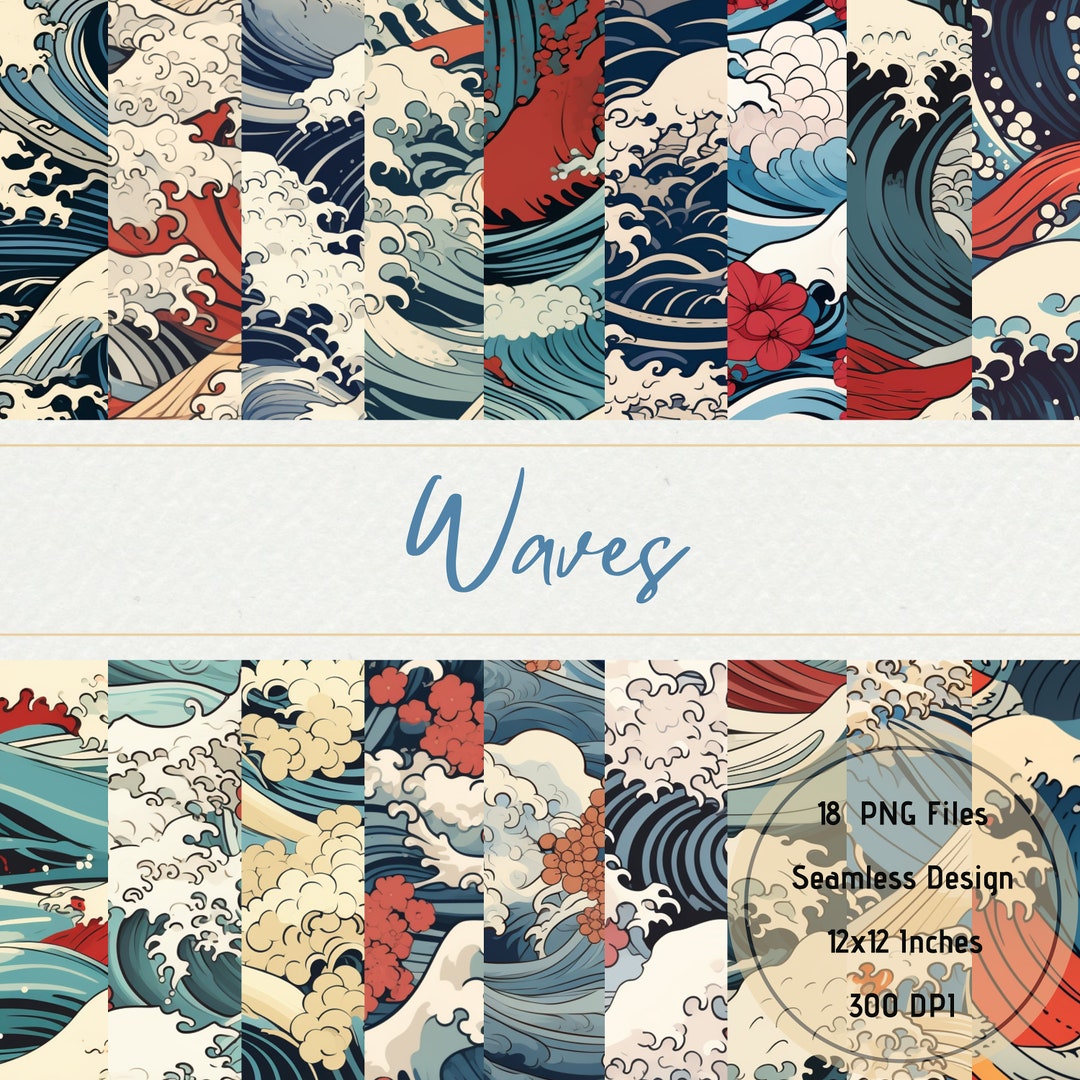 18 Seamless Ukiyo-e Waves Patterns | Waves | Digital Download | 18 ...