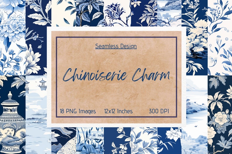 18 Seamless Chinoiserie Patterns | Chinoiserie Charm | Digital Download ...