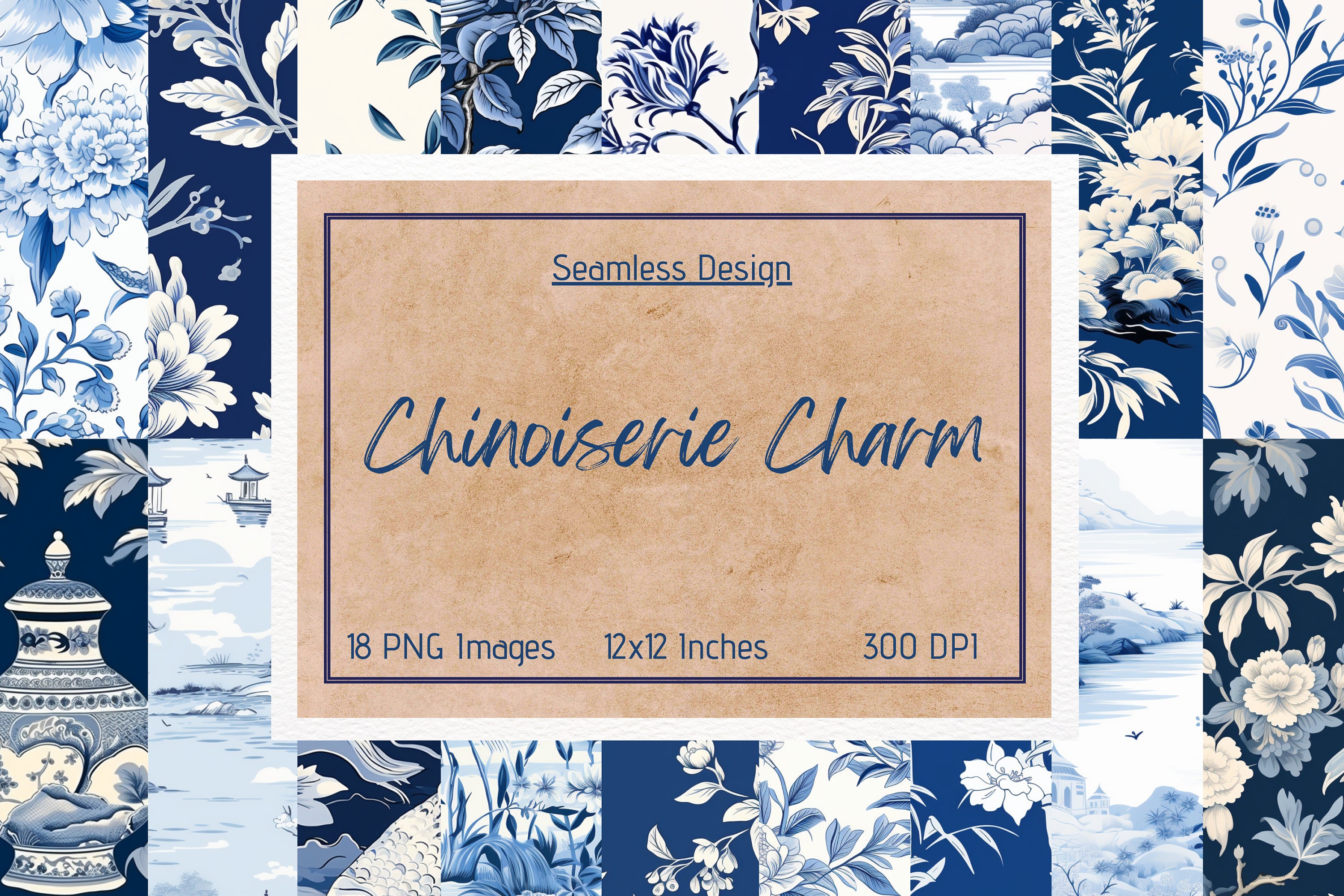 18 Seamless Chinoiserie Patterns | Chinoiserie Charm | Digital Download ...