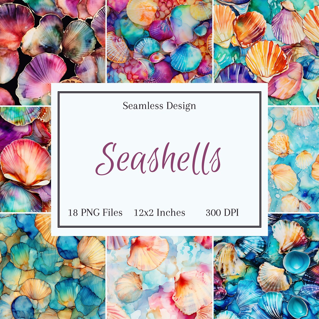 18 Seamless Seashell Patterns | Seashells | Digital Download | 18 ...