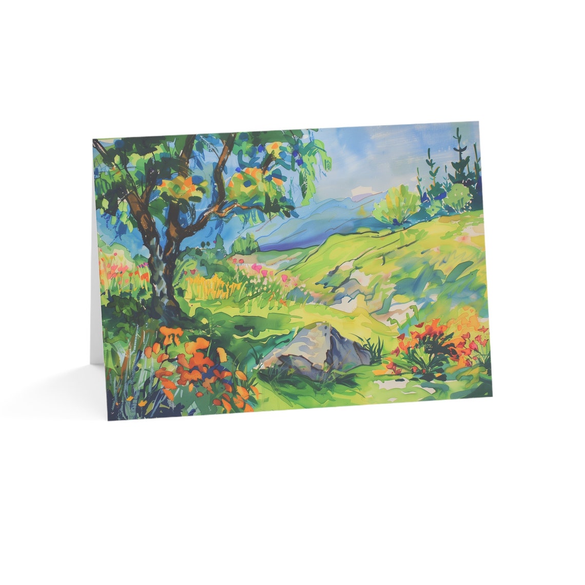 Vibrant Meadow Greeting Card, Bold Brush Strokes, Natural Landscape ...
