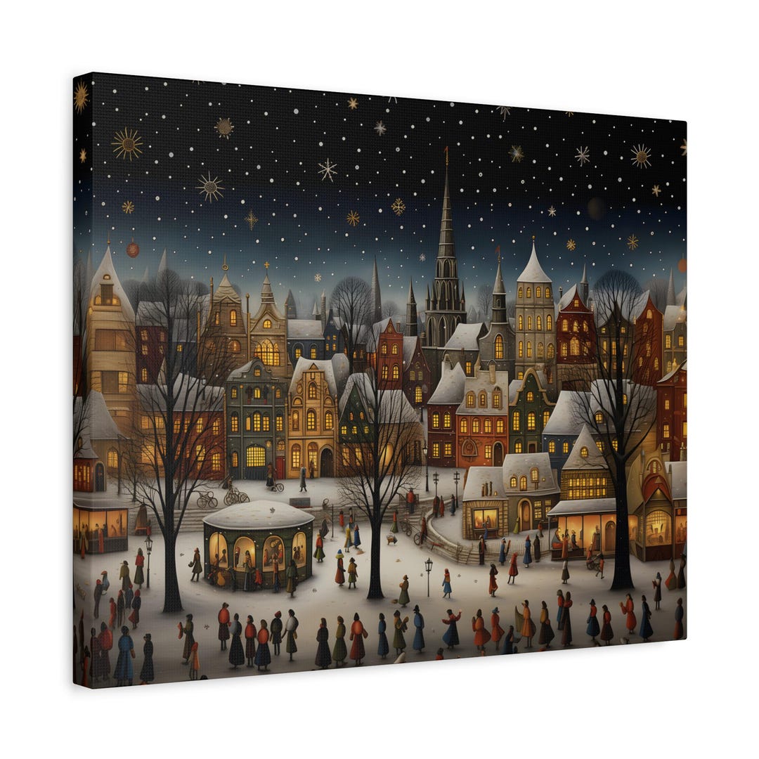 Festive Flemish Village Christmas Market Canvas Wrap, Traditional ...