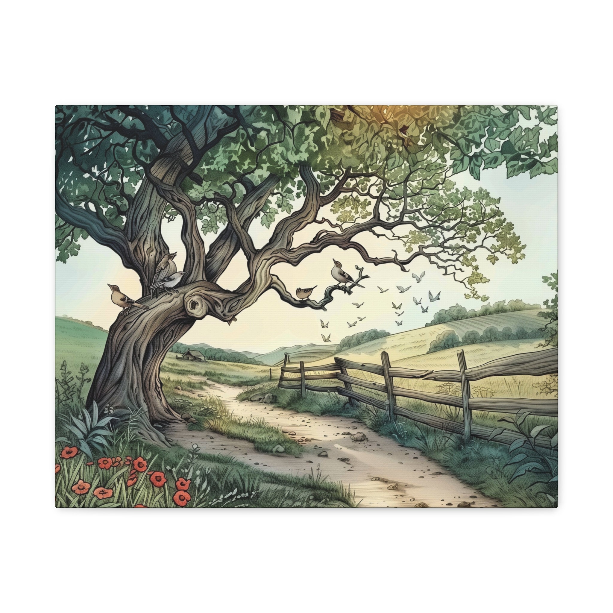 Summer Farm Scene Canvas Gallery Wrap, Rustic Country Landscape With ...