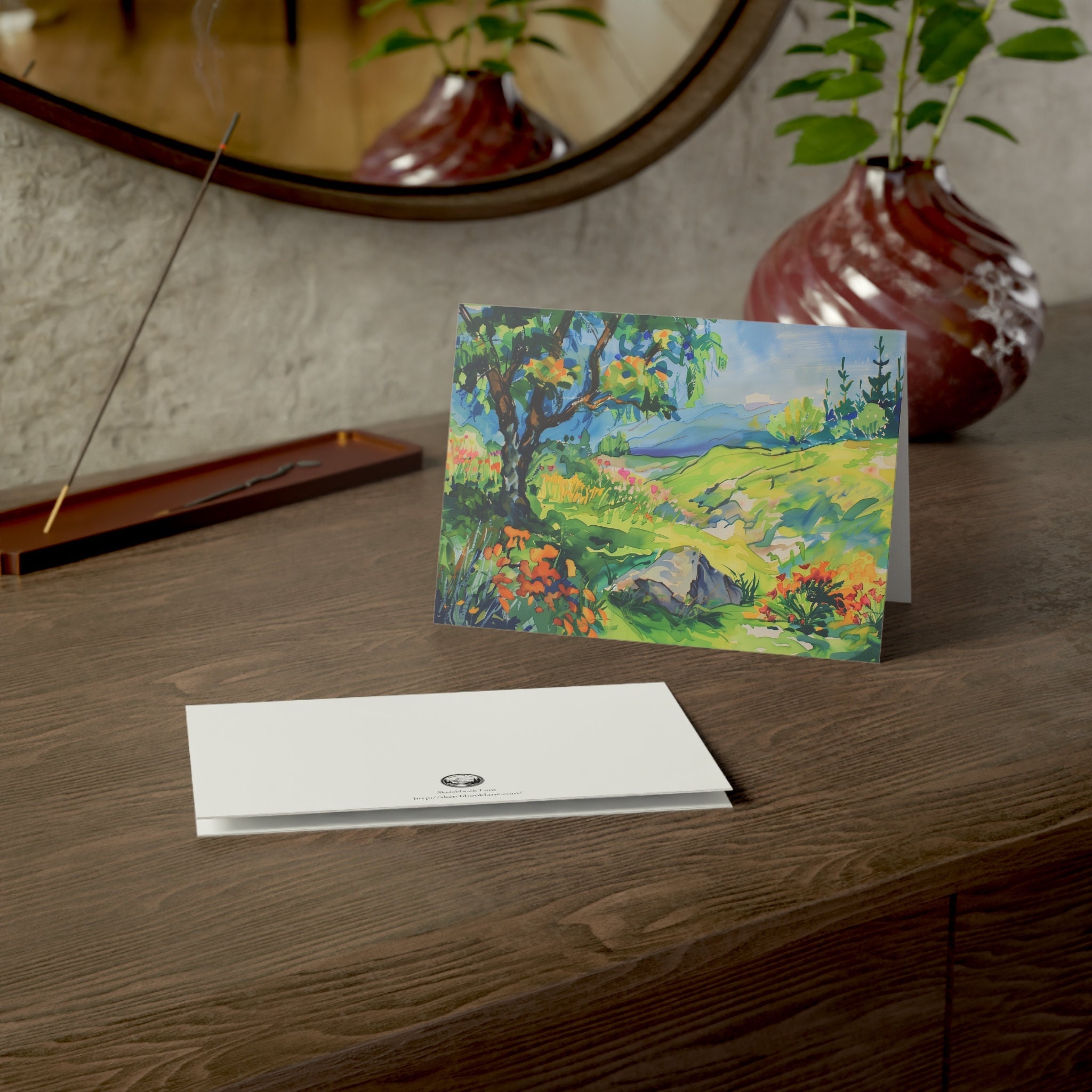 Vibrant Meadow Greeting Card, Bold Brush Strokes, Natural Landscape ...