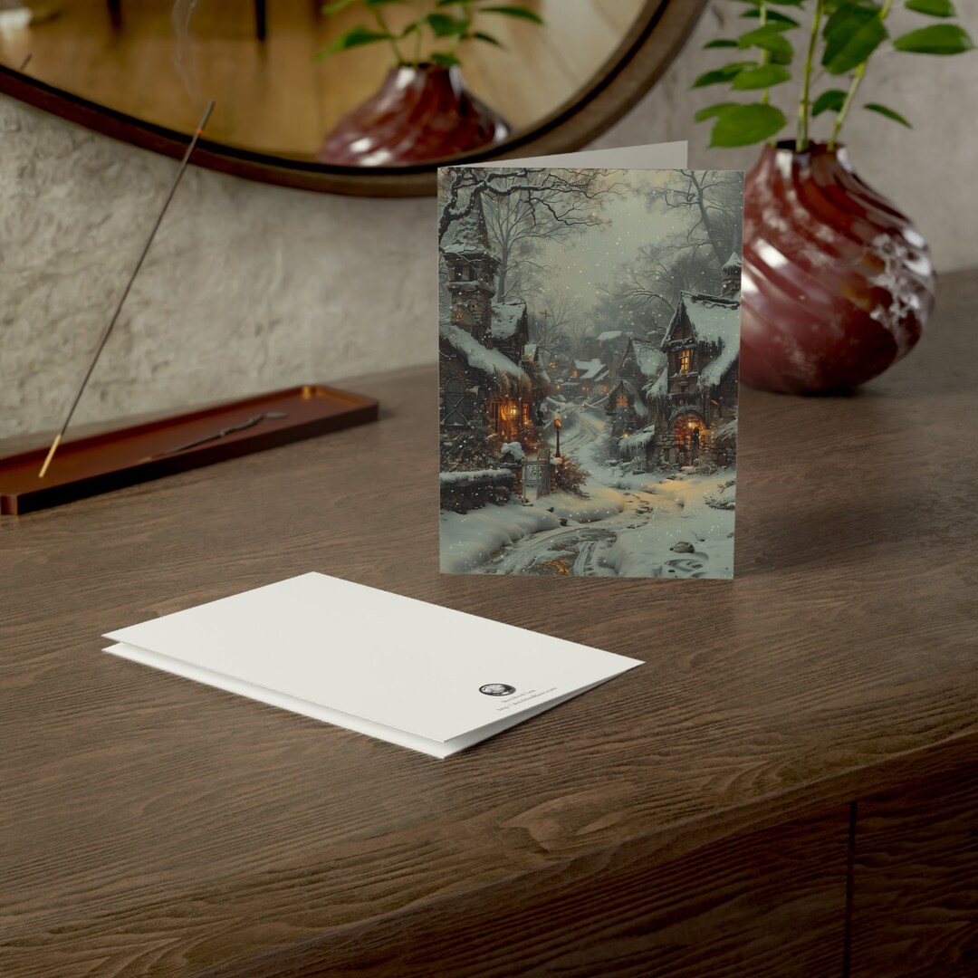 Enchanted Winter Village Greeting Card, Snowy Twilight Scene, Cozy Cottage Charm - Etsy