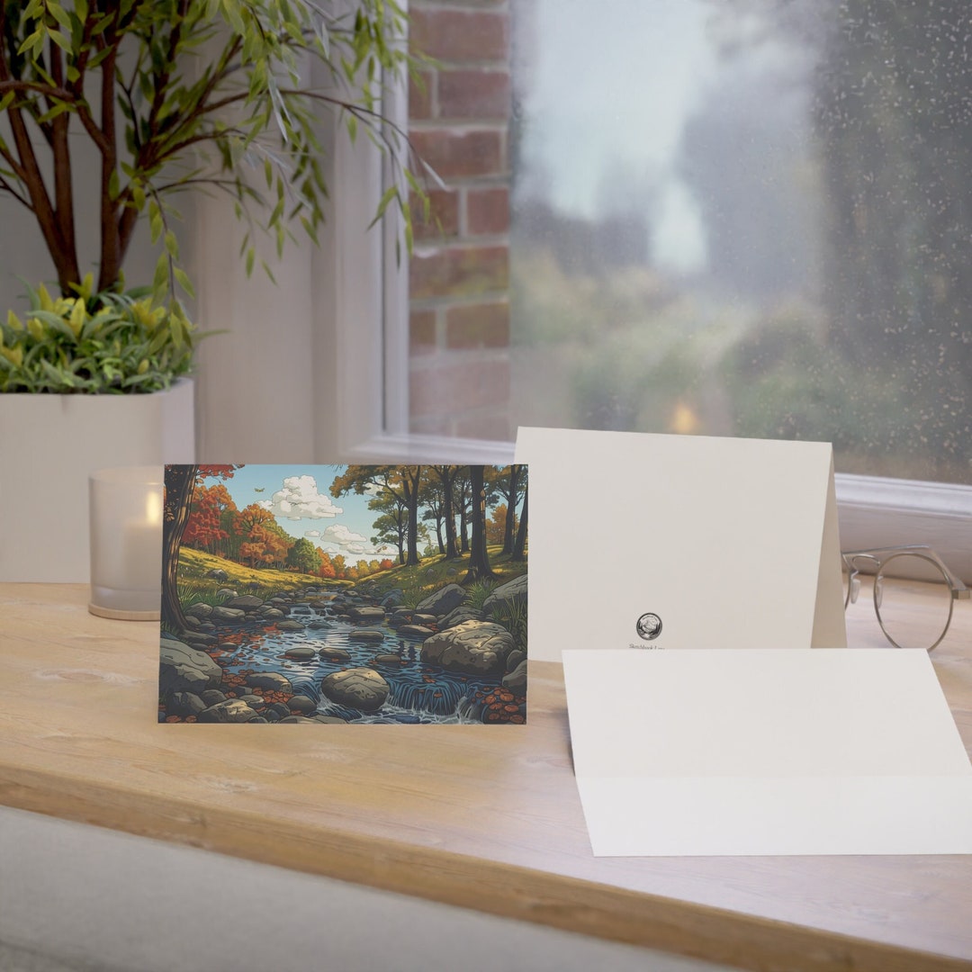 Autumn Forest River Card, Fall Colors Nature Scene, Blank Inside ...