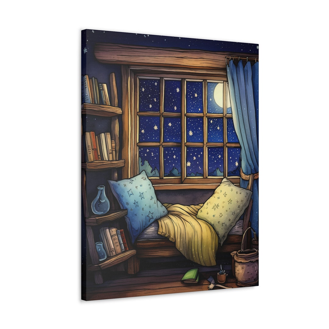 Starry Attic Cozy Nook Under Night Sky Canvas Gallery Wrap - Etsy