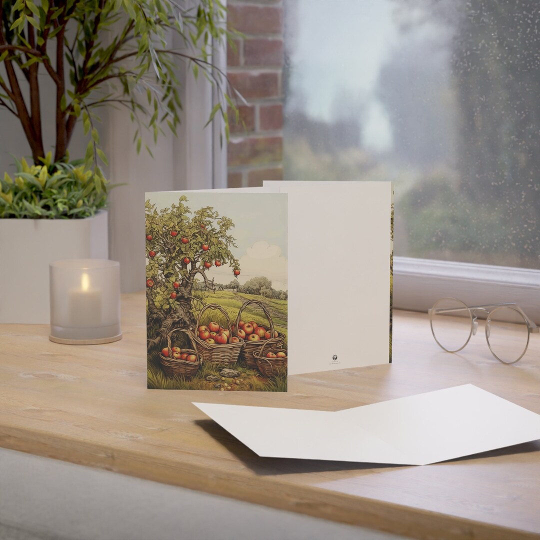 Apple Orchard Greeting Cards | Rustic Apple Baskets Art | Set of 1, 10 ...