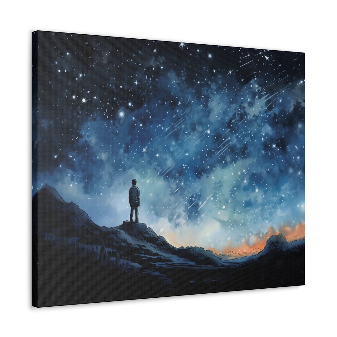 Starry Night Sky Canvas Print, Dreamer's Silhouette, Inspiring Universe ...