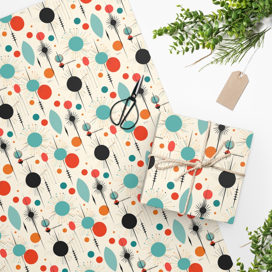 Mid-century Modern Abstract Wrapping Paper, Cream With Colorful Shapes ...