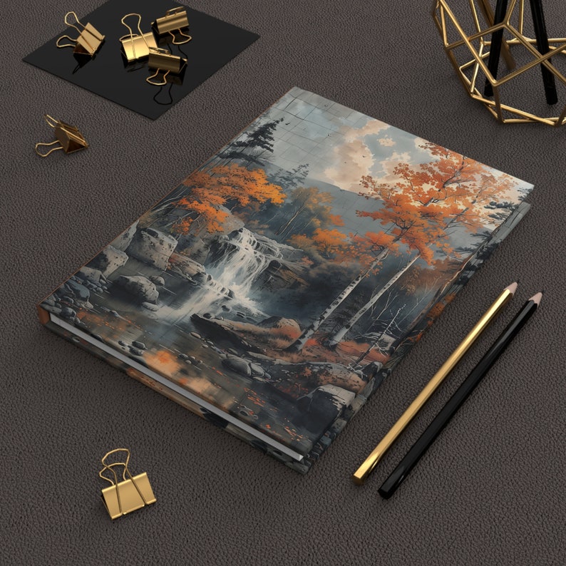 Autumn Forest Waterfall Journal, Vintage Style Hardcover Notebook ...