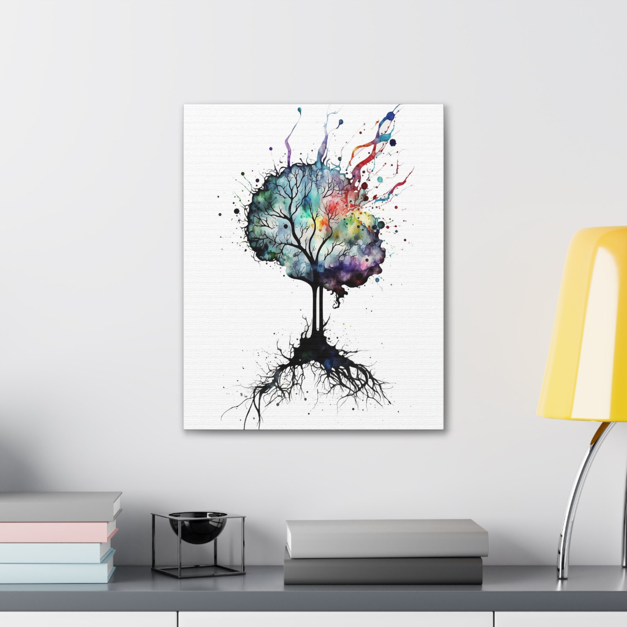 Watercolor Brain Art Canvas, Science Wall Art, Human Brain Neuron Wall ...