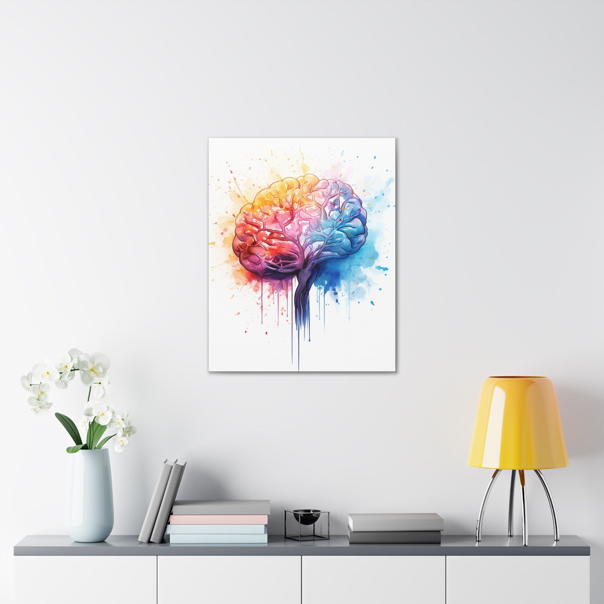 Abstract Brain Art Canvas, Watercolor Science Wall Art, Human Brain ...