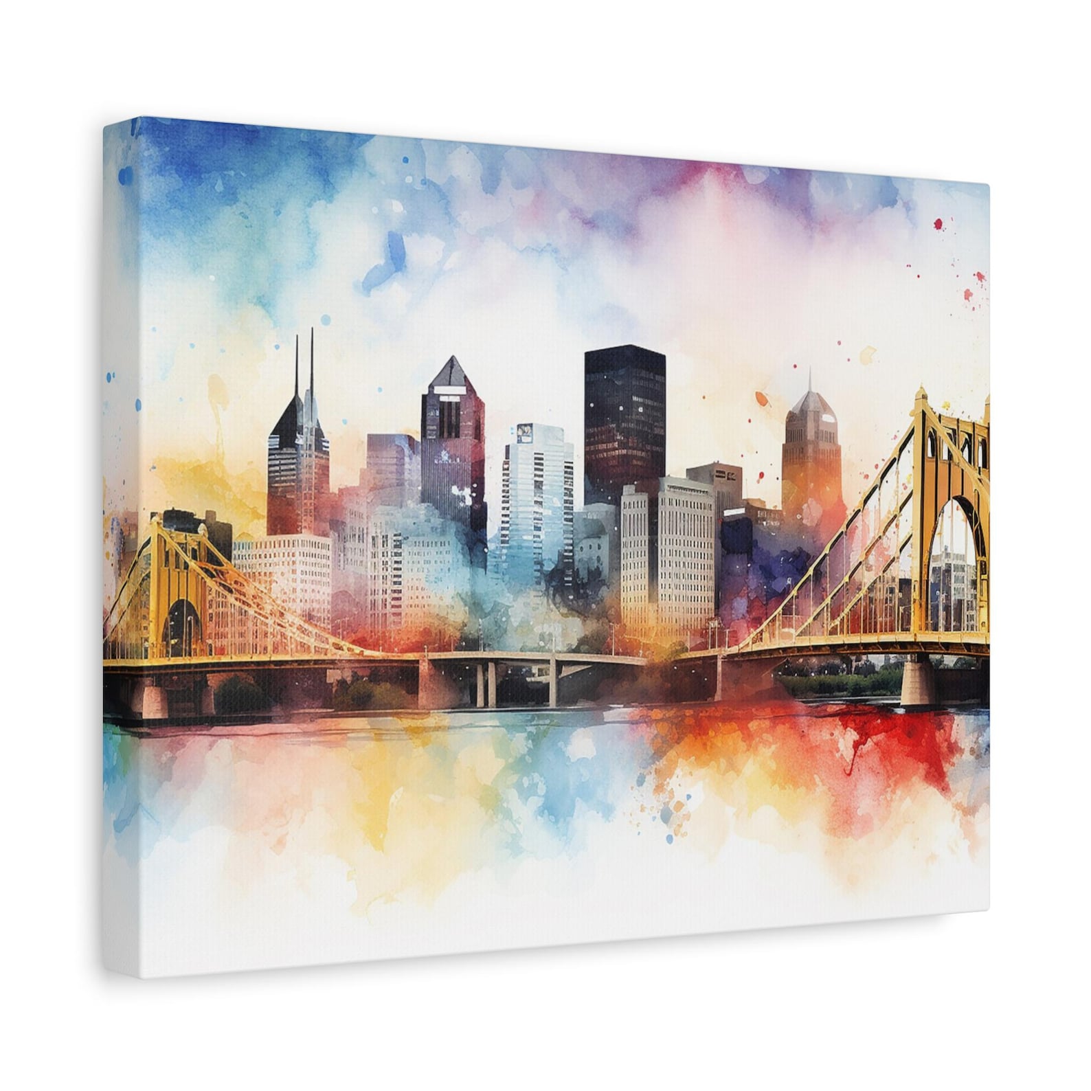 Stylized Pittsburgh Wall Art Canvas, Abstract Pittsburgh Watercolor ...