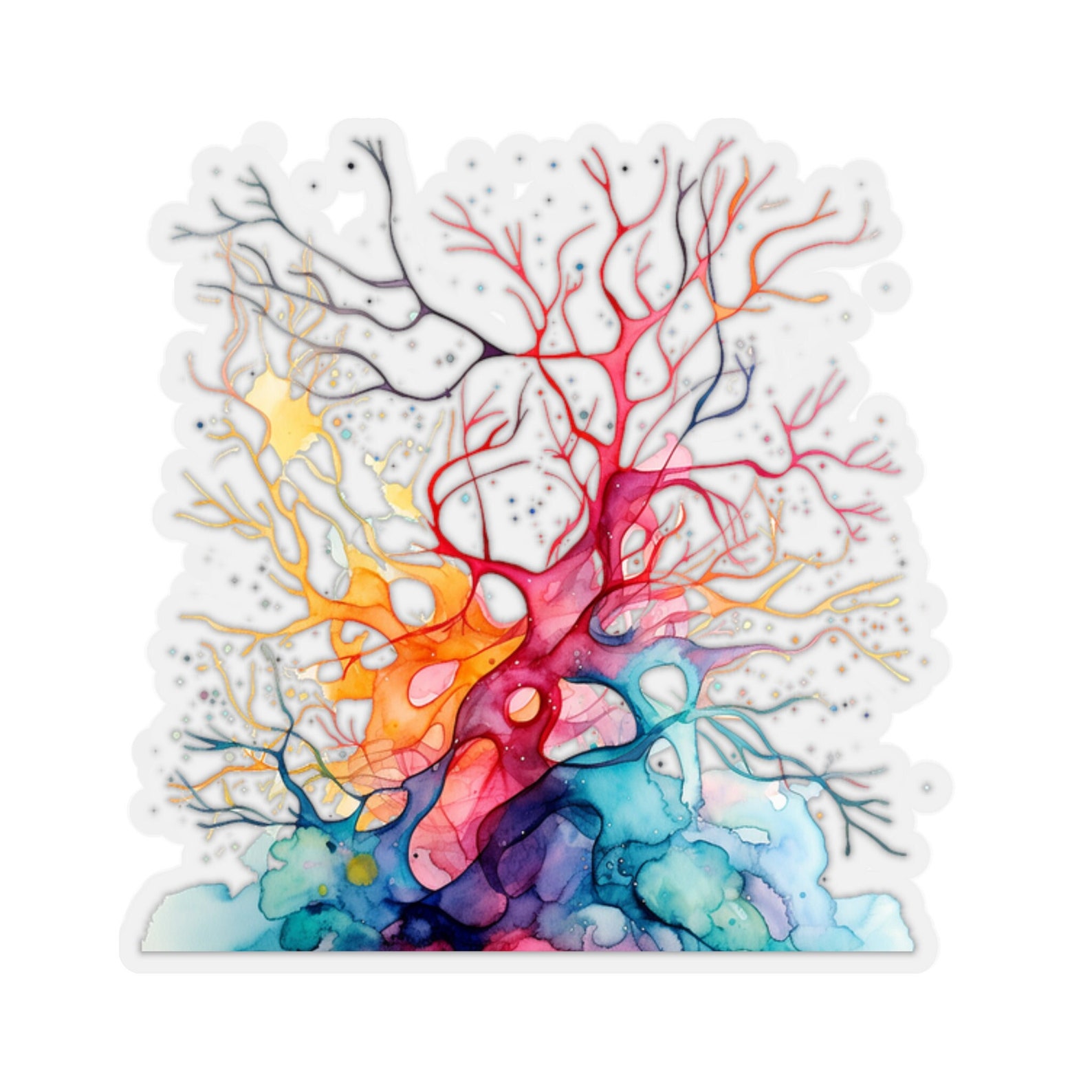 Watercolor Neurons Sticker, Abstract Neural Synapses Sticker, Brain ...