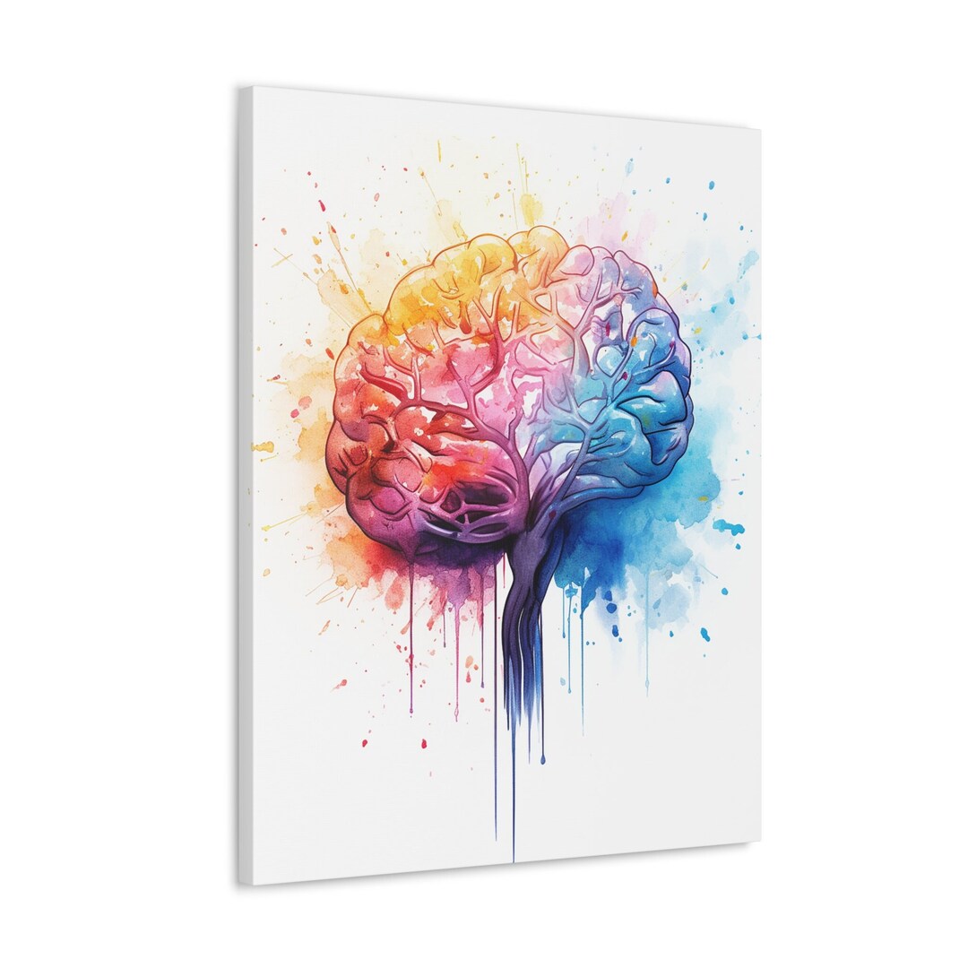 Abstract Brain Art Canvas, Watercolor Science Wall Art, Human Brain ...