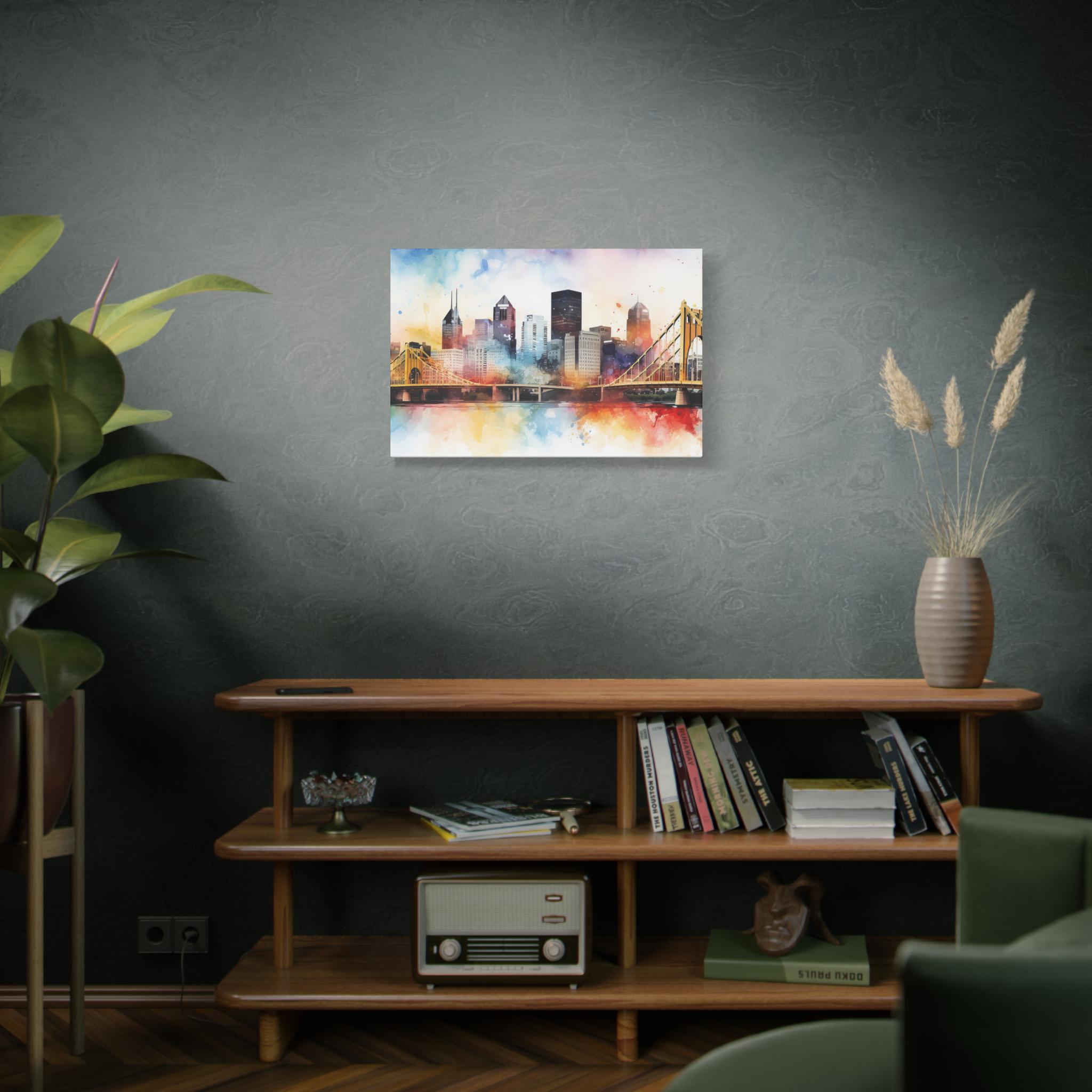 Stylized Pittsburgh Wall Art Canvas, Abstract Pittsburgh Watercolor ...