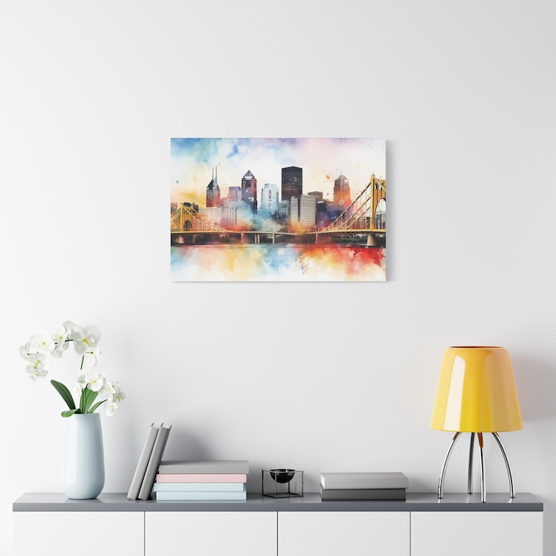 Stylized Pittsburgh Wall Art Canvas, Abstract Pittsburgh Watercolor ...