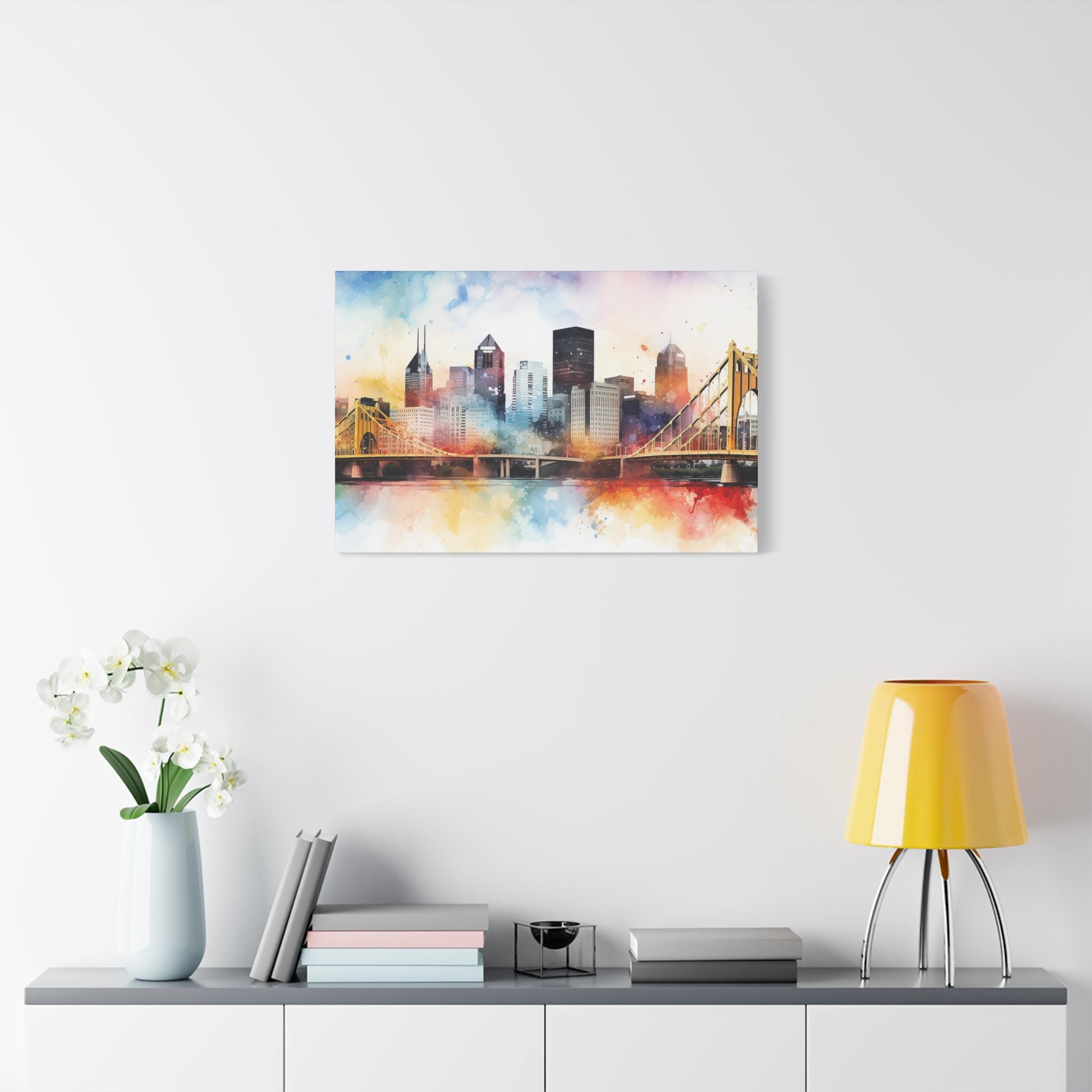 Stylized Pittsburgh Wall Art Canvas, Abstract Pittsburgh Watercolor ...