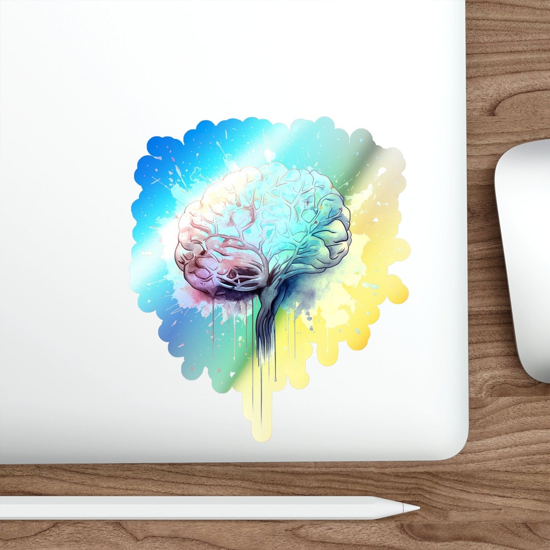 Brain Watercolor Splatter Holographic Stickers, Stylized Brain Rainbow ...