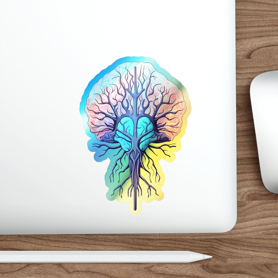 Holographic Brain Stickers, Stylized Brain Rainbow Stickers ...