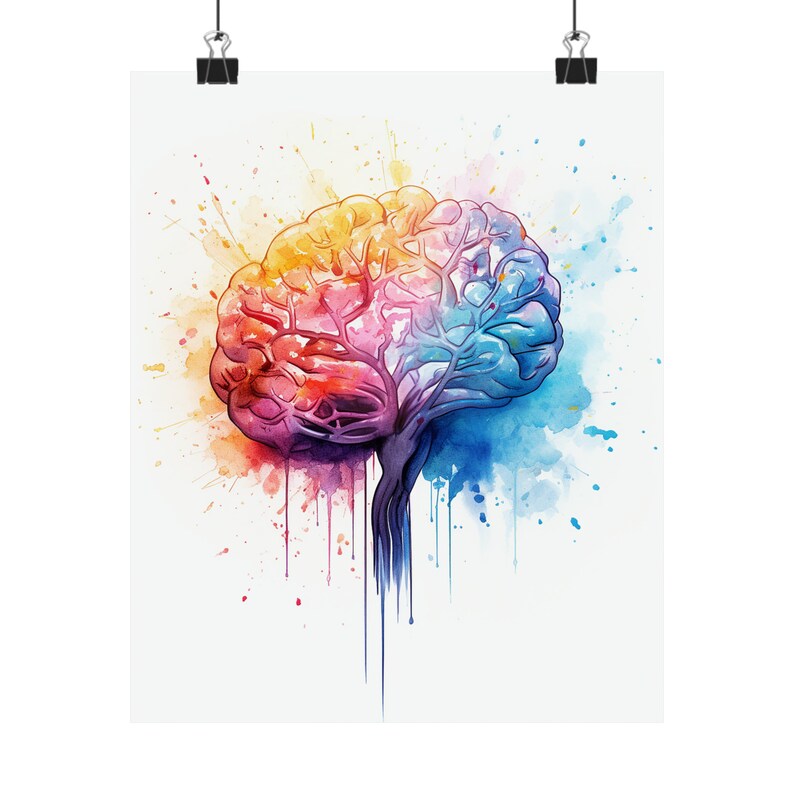 Abstract Brain Art Print, Watercolor Brain Wall Art Print, Human Brain ...