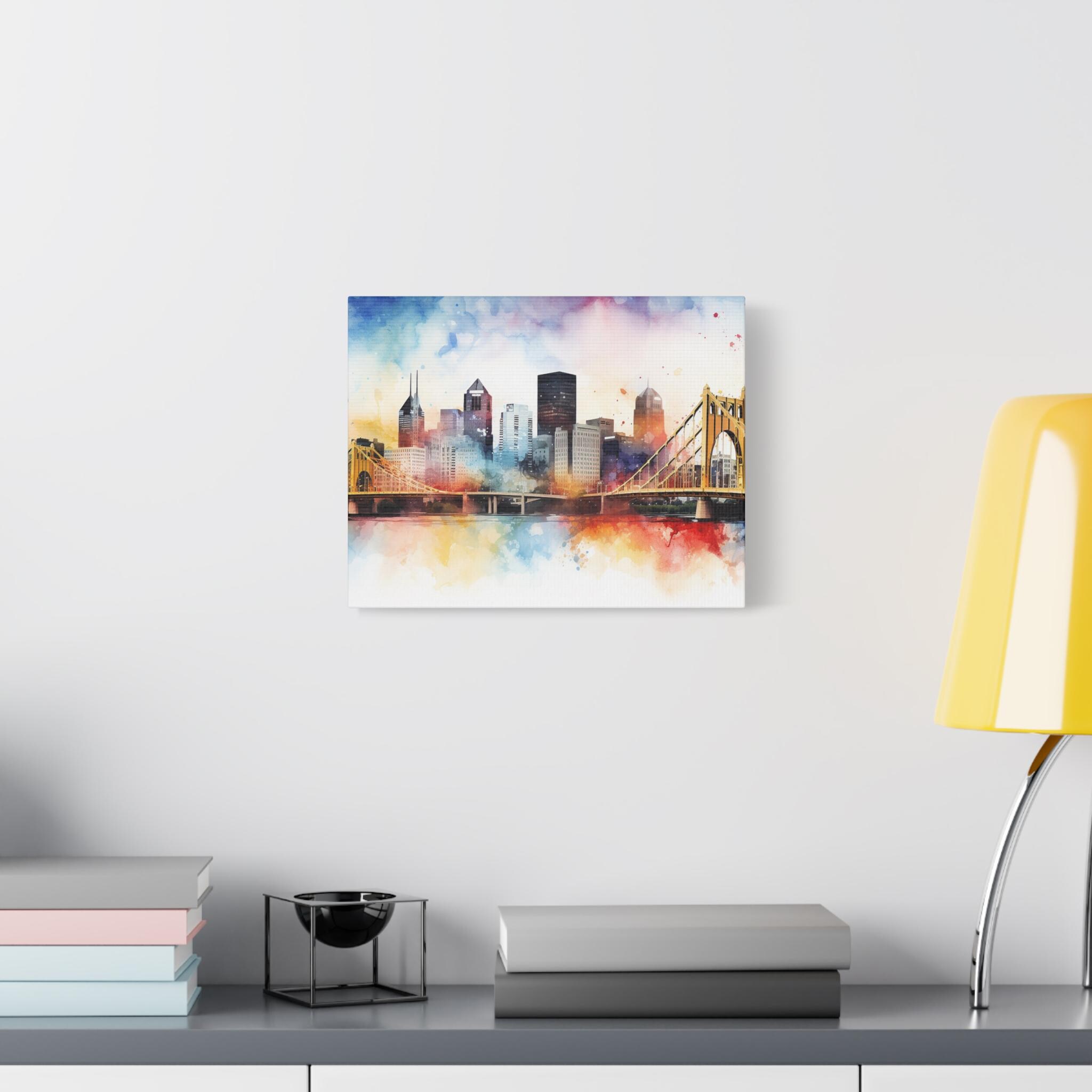 Stylized Pittsburgh Wall Art Canvas, Abstract Pittsburgh Watercolor ...