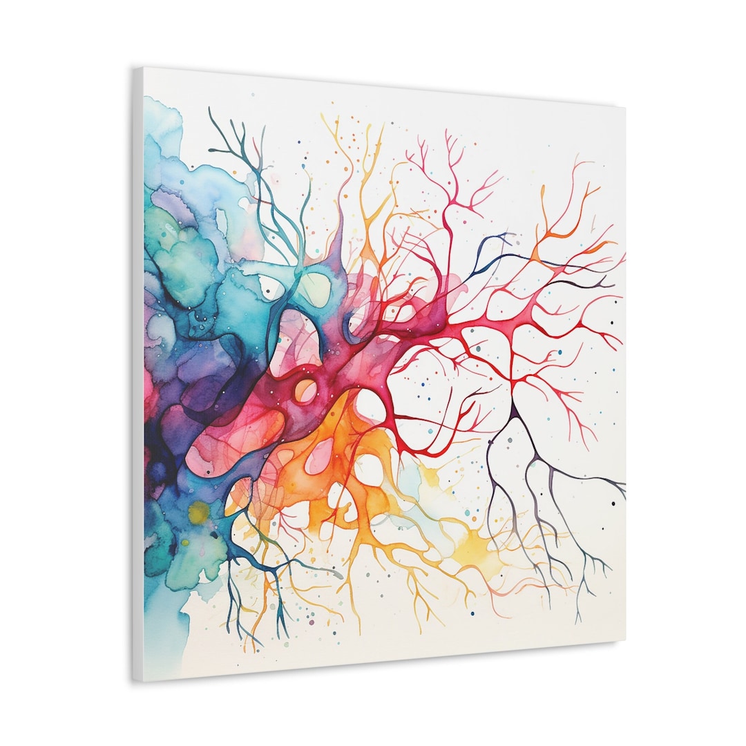 Neurons Wall Art Canvas, Watercolor Neurons Canvas Print, Watercolor ...