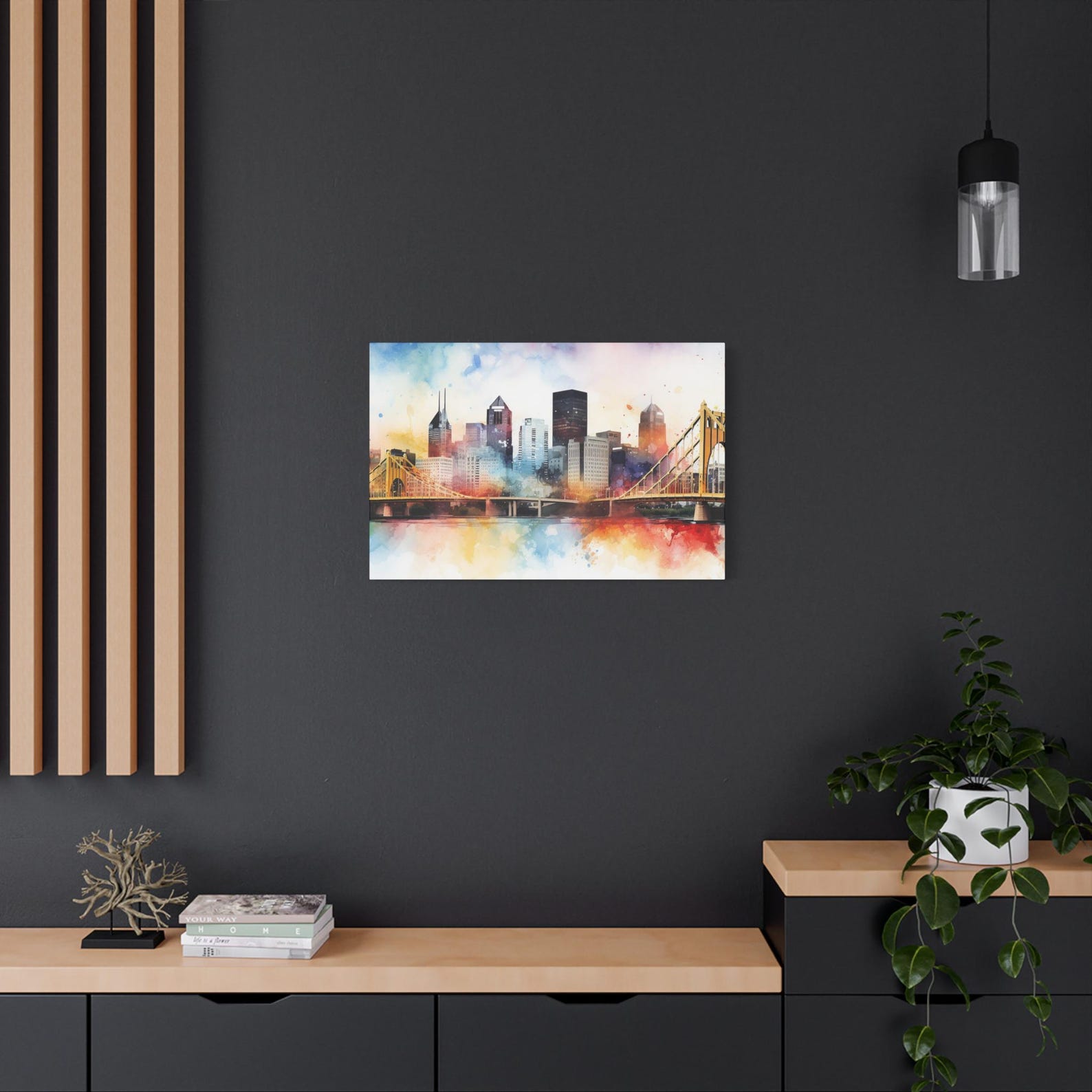 Stylized Pittsburgh Wall Art Canvas, Abstract Pittsburgh Watercolor ...