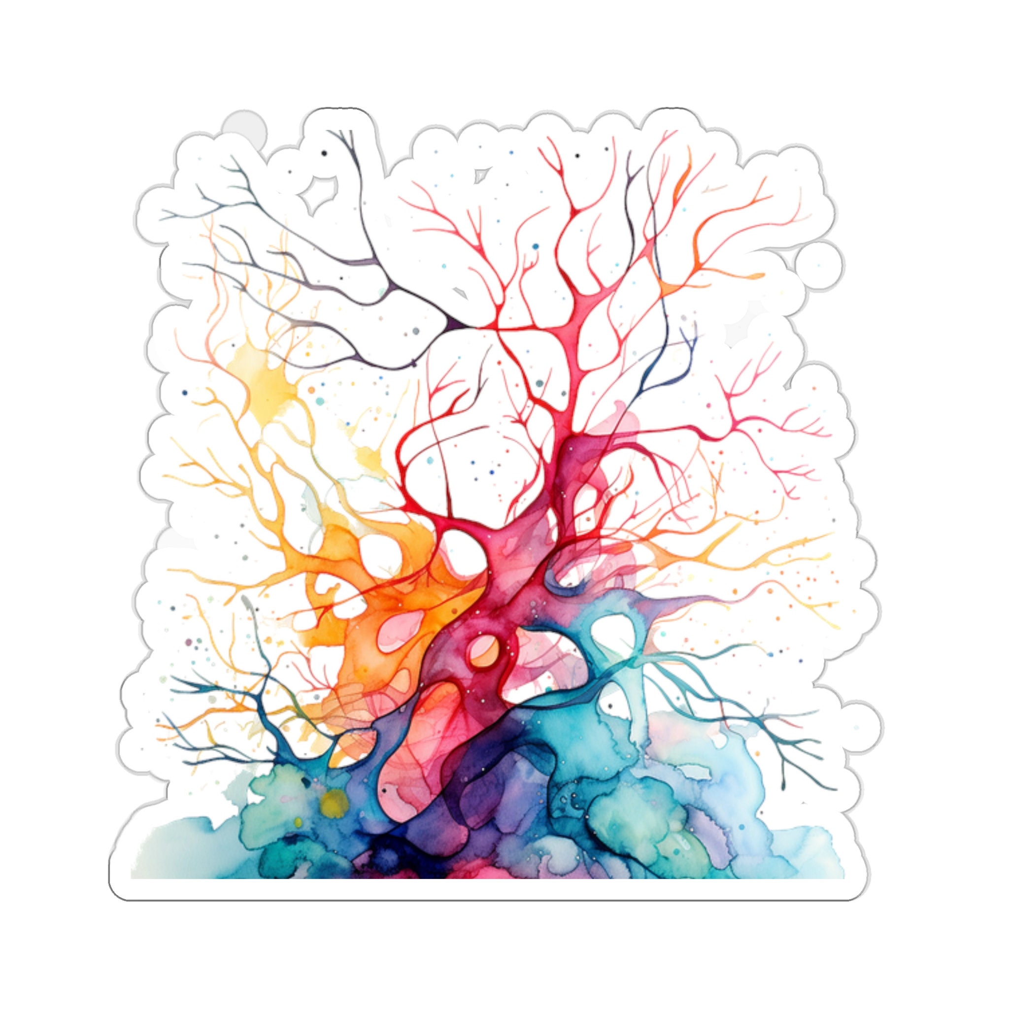 Watercolor Neurons Sticker, Abstract Neural Synapses Sticker, Brain ...