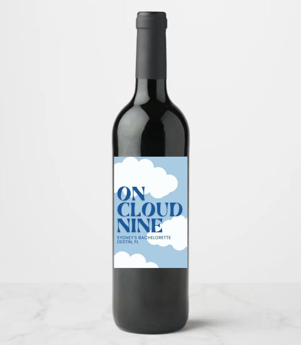 Custom Bachelorette Wine Label - on Cloud Nine - Waterproof ...