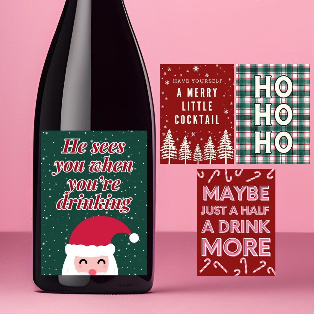 Printable Christmas Wine & Champagne Label, 4 Pack - Christmas Decor ...