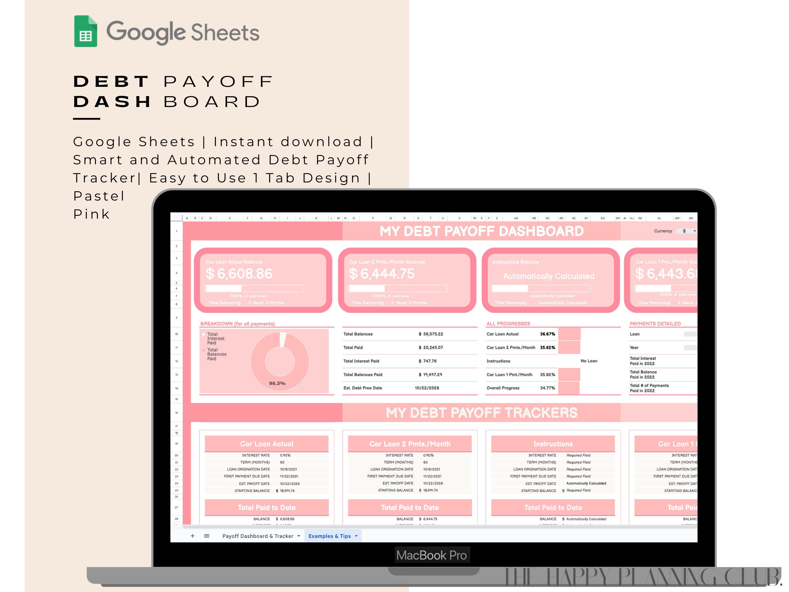 Debt Payoff Dashboard | Google Sheets | Rose Pink - Etsy
