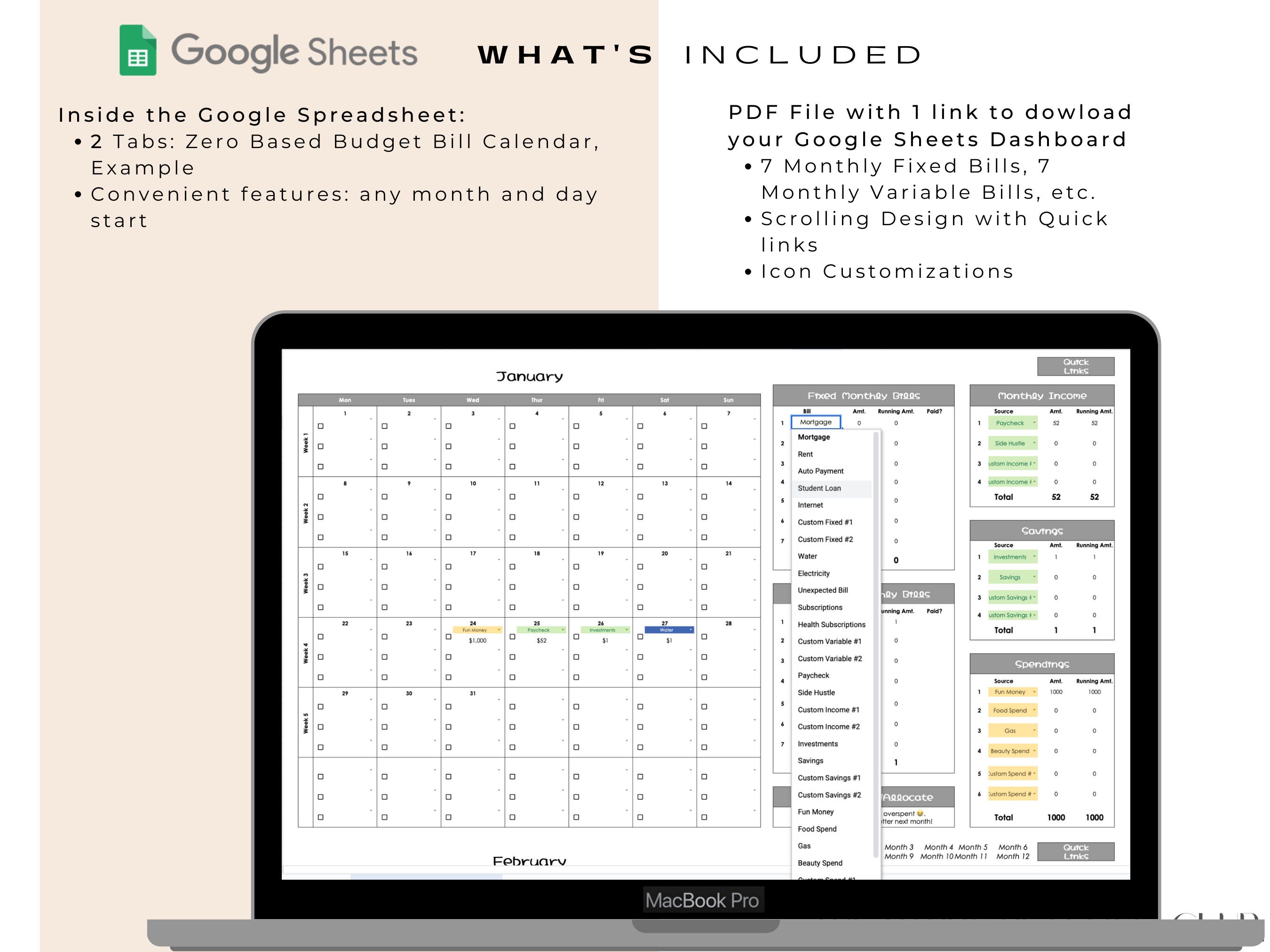 Zero Based Budget and Bill Calendar | Google Sheets | Minimalist Theme ...