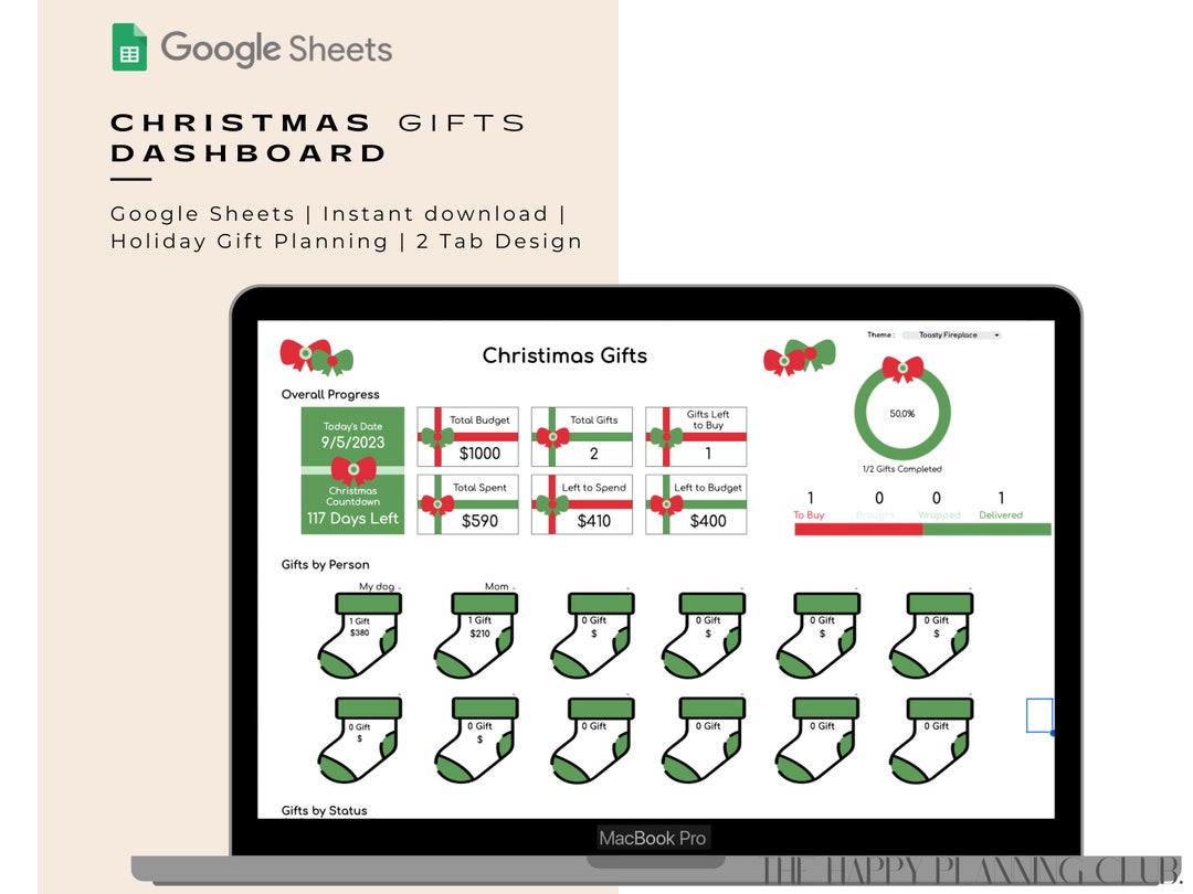 Christmas Gifts Dashboard | Google Sheets | 5 Colors Themes and ...