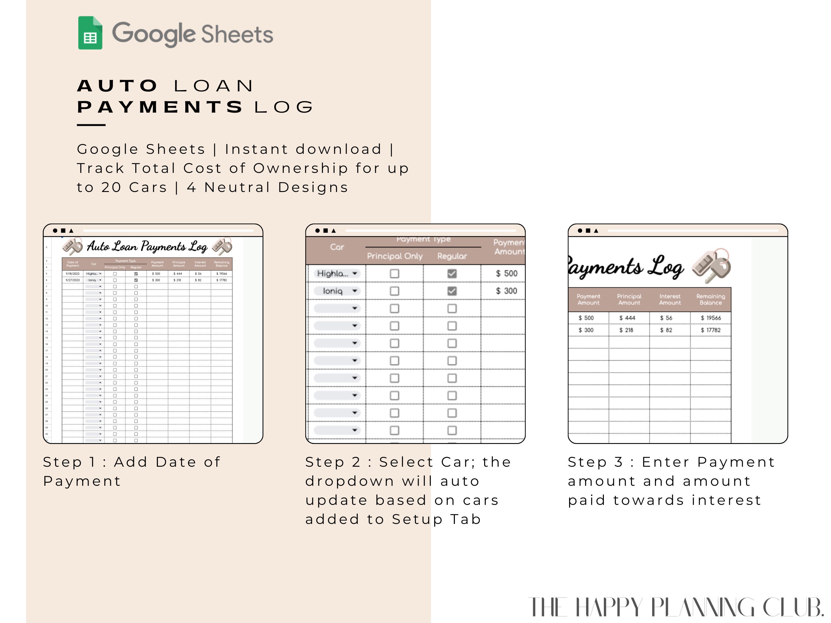 Household Auto Total Cost Dashboard | Google Sheets | 4 Neutral Modes ...