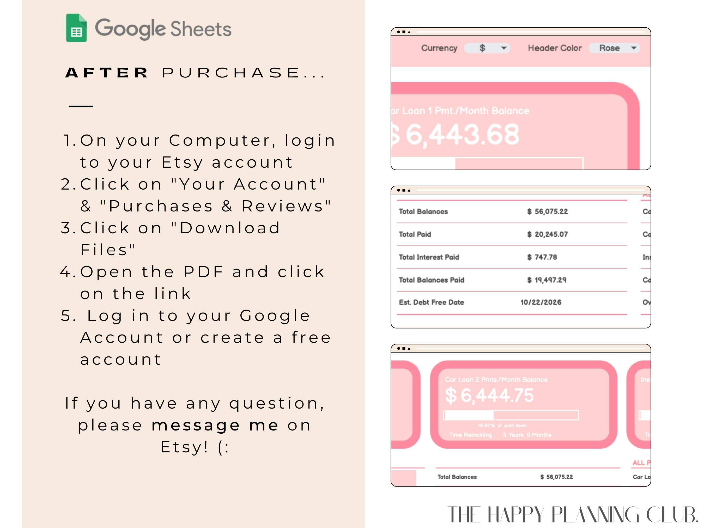 Debt Payoff Dashboard | Google Sheets | Rose Pink - Etsy