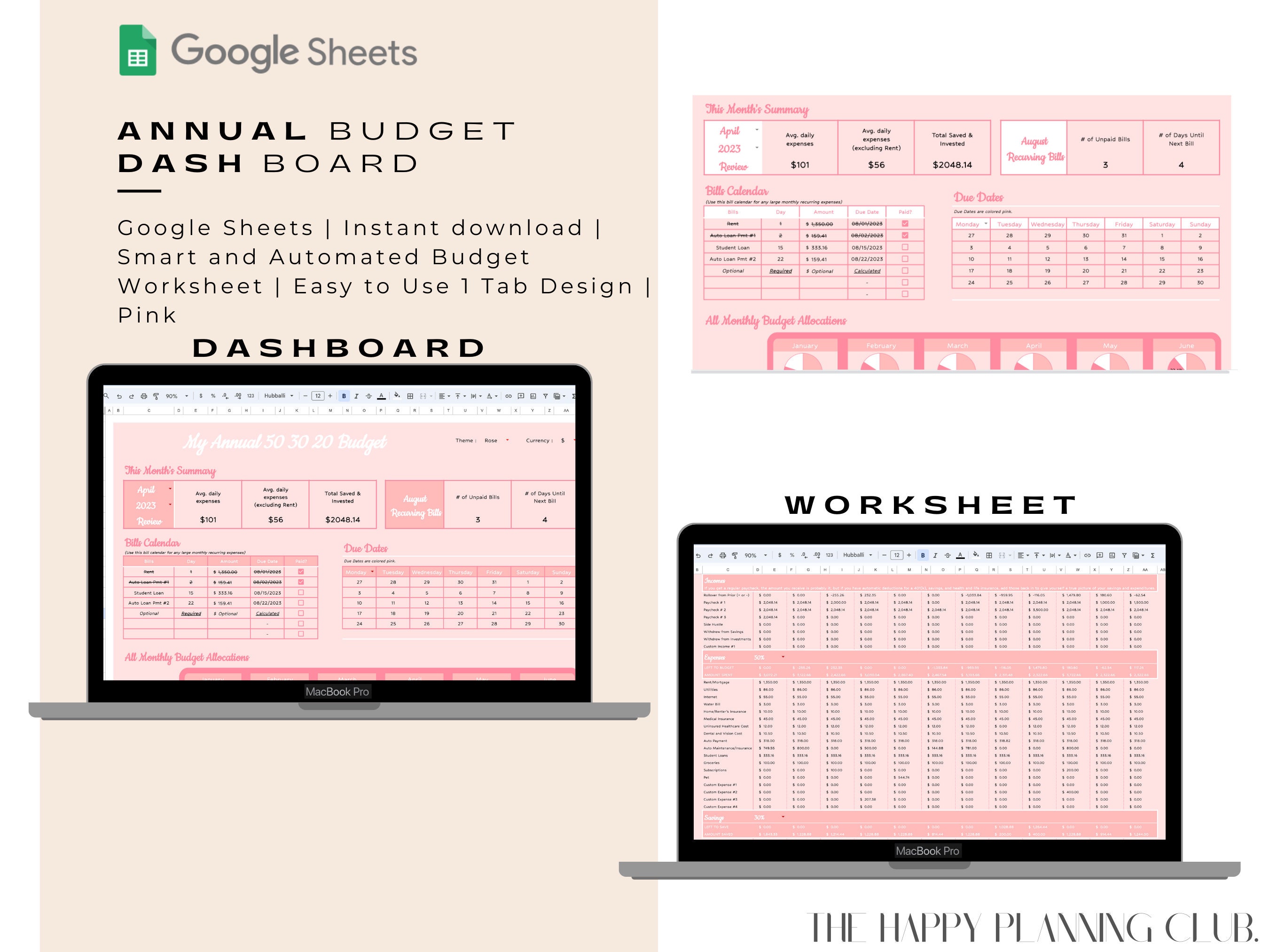 Customizable Annual Budget Dashboard - Interactive Budgeting Tool With ...
