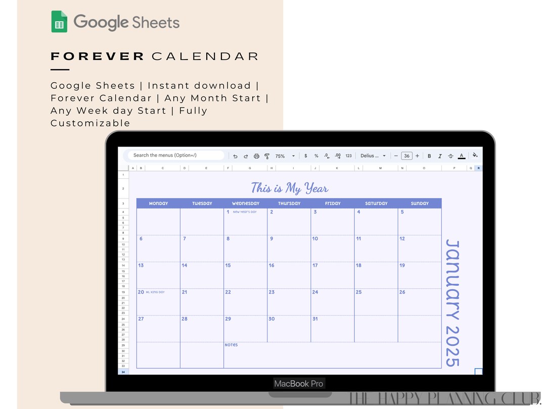Perwinkle Forever Calendar | Google Sheets - Etsy