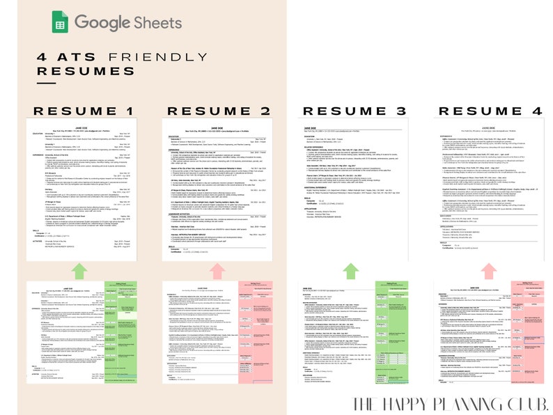 ATS Resume Builder Dashboard | Google Sheets | 4 Professional Resume ...