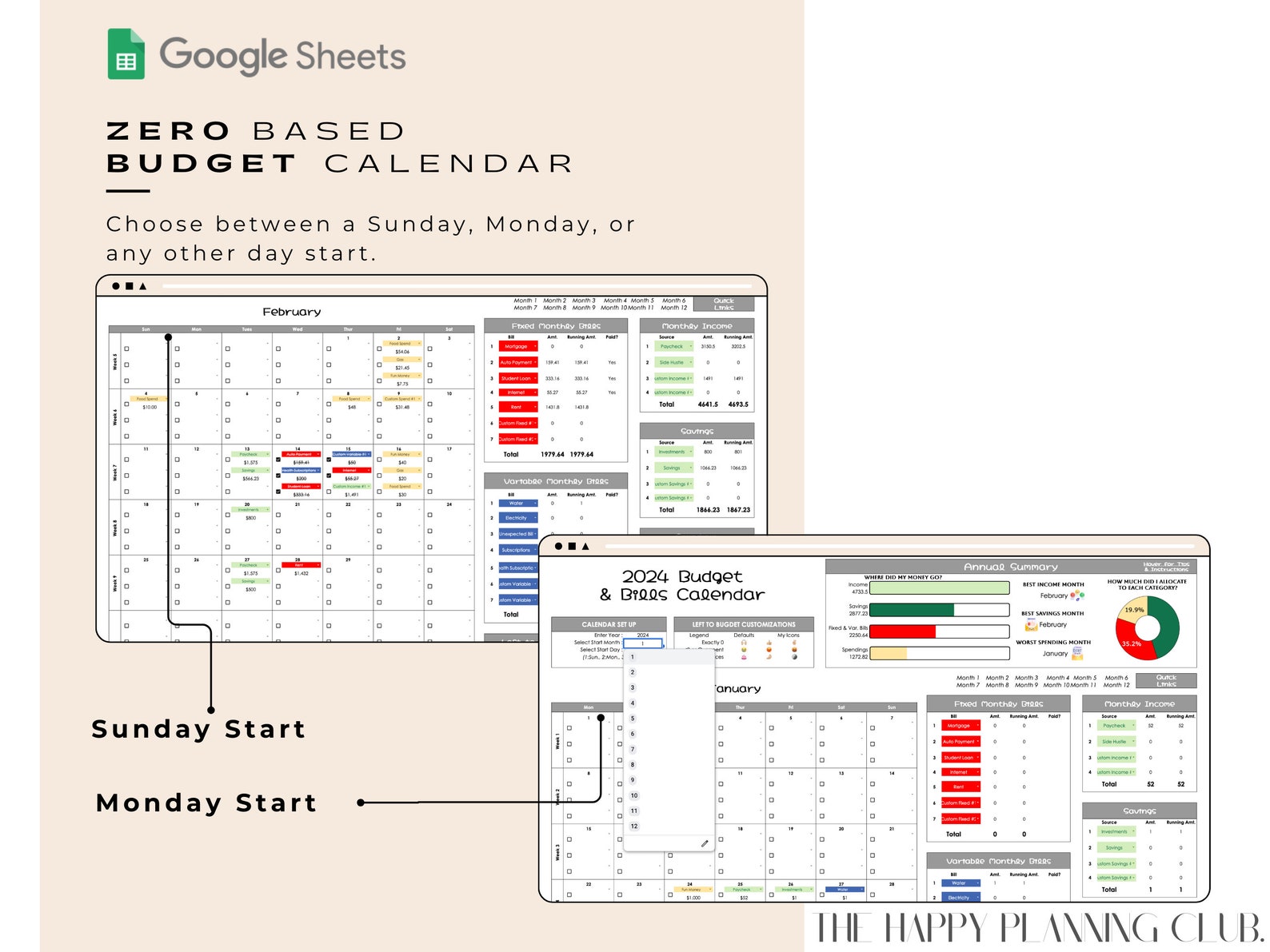 Zero Based Budget and Bill Calendar | Google Sheets | Warm Theme ...