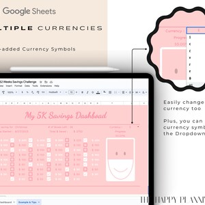 5K Savings Challenge | Google Sheets | Rose Pink - Etsy