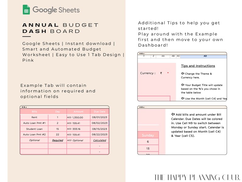 Customizable Annual Budget Dashboard - Interactive Budgeting Tool With ...