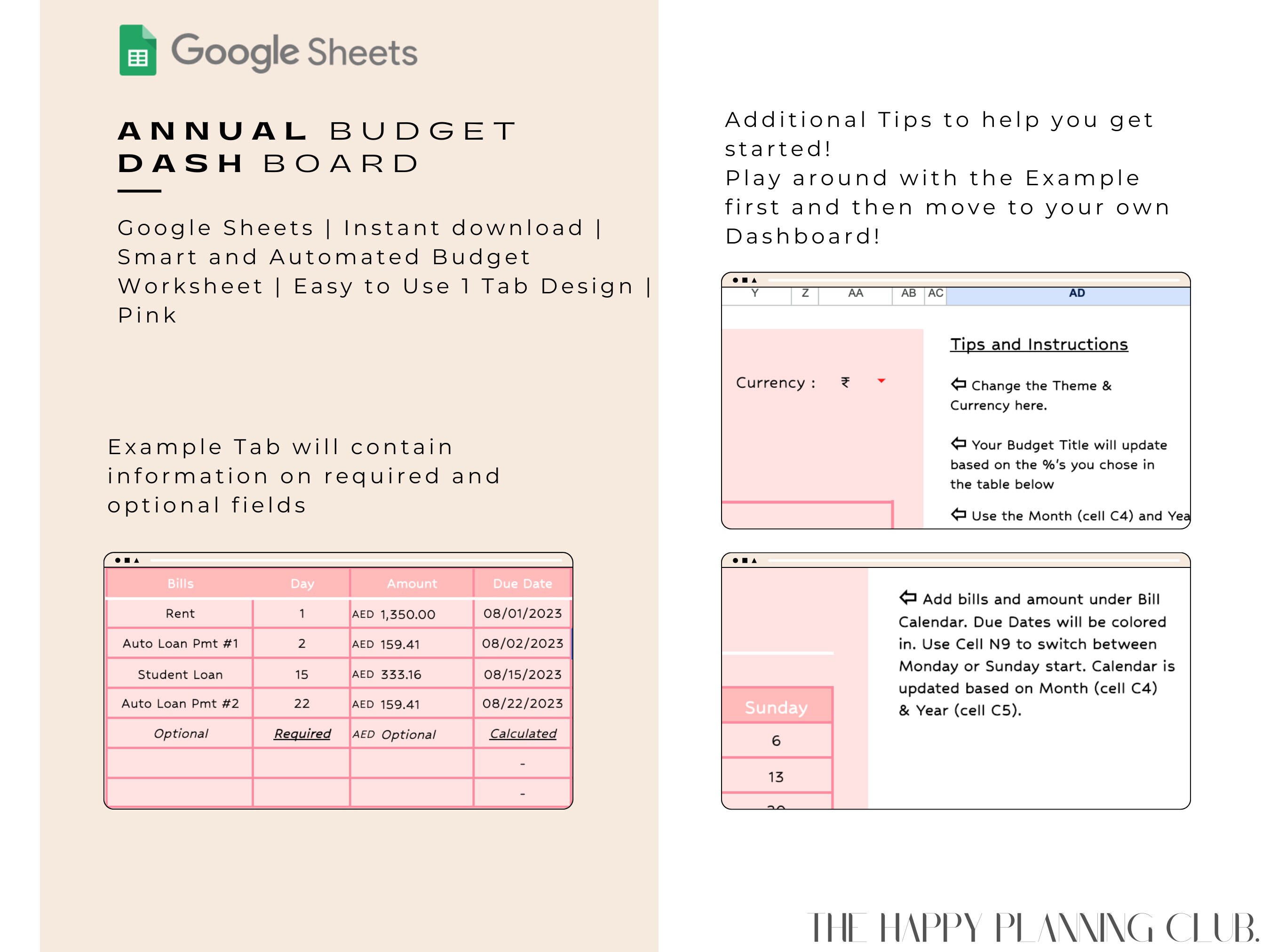 Customizable Annual Budget Dashboard - Interactive Budgeting Tool With ...