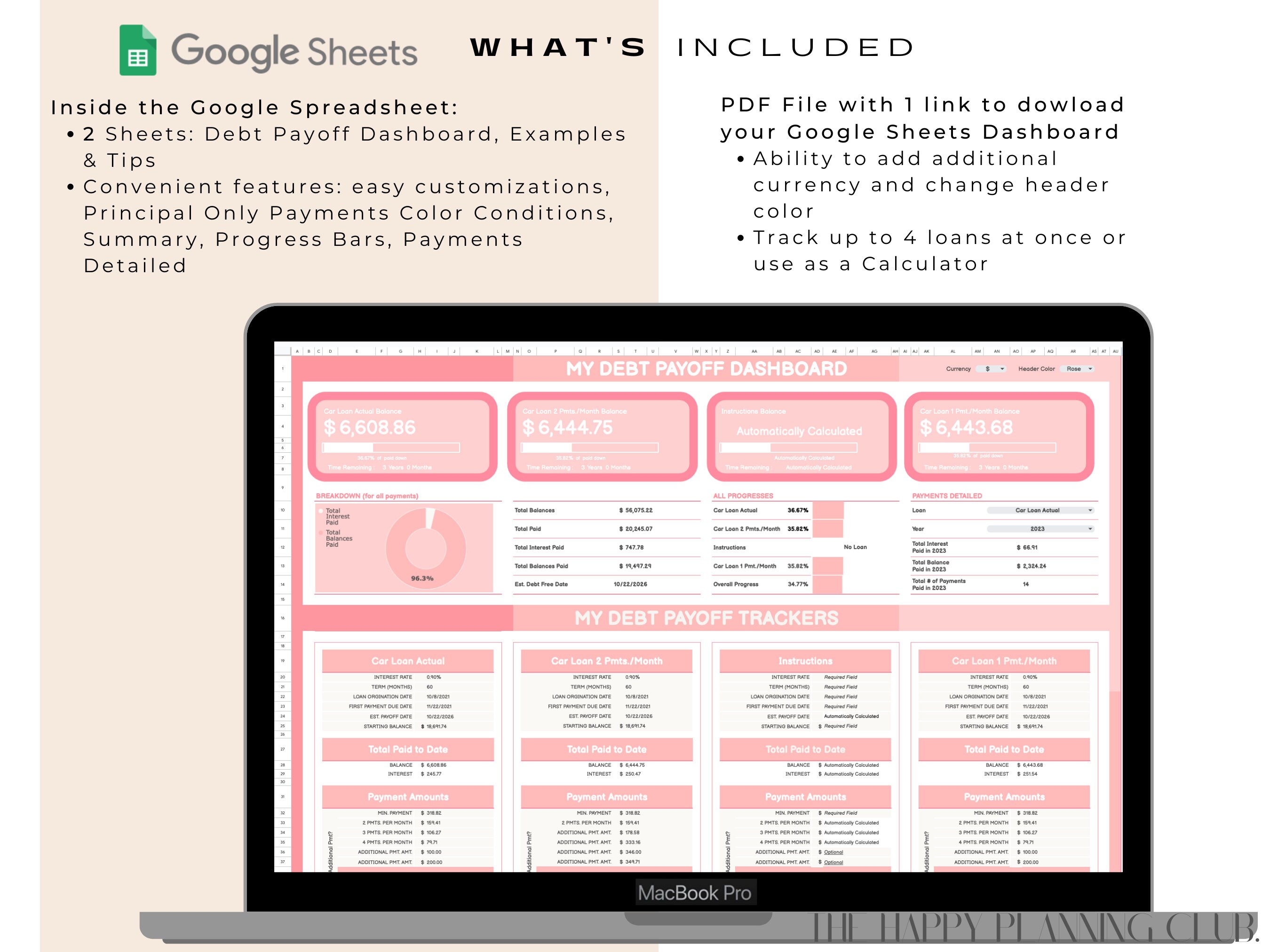 Debt Payoff Dashboard | Google Sheets | Rose Pink - Etsy