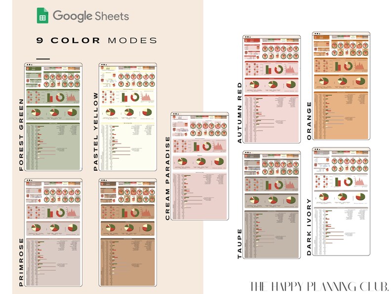 Monthly and Annual Dashboard | Google Sheets | 9 Color Modes | Coffee ...