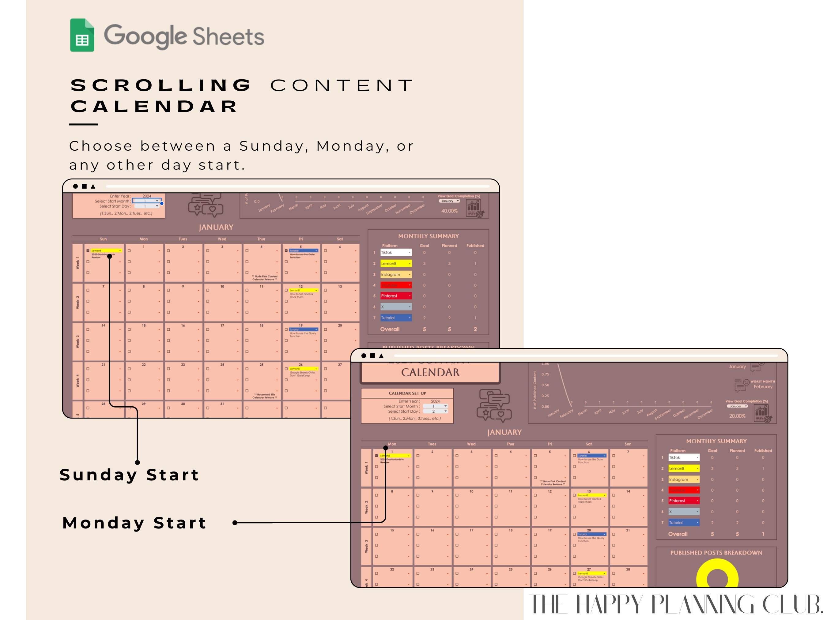 Scrolling Content Calendar Tracker | Google Sheets | Plan and Track ...