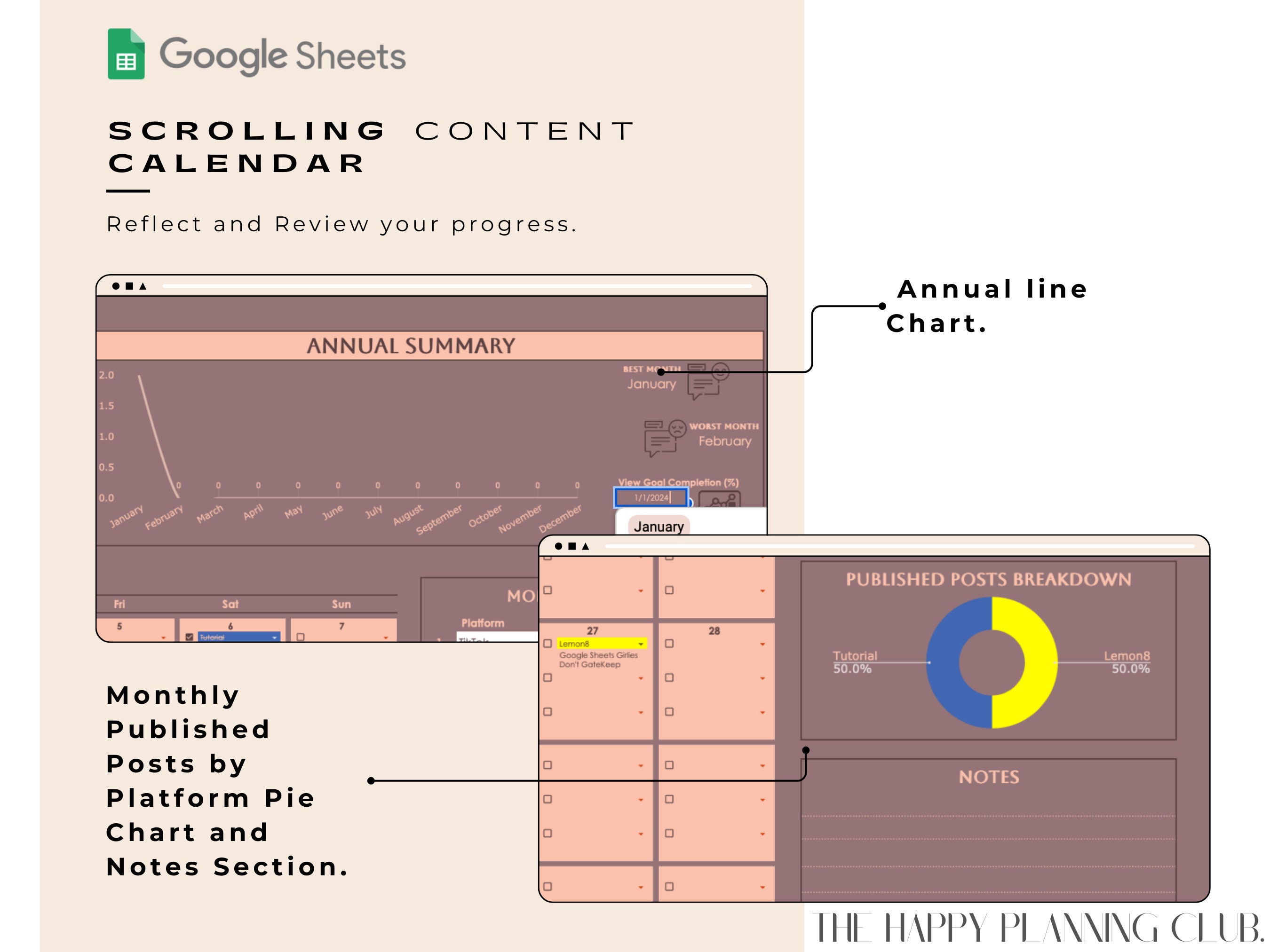 Scrolling Content Calendar Tracker | Google Sheets | Plan and Track ...